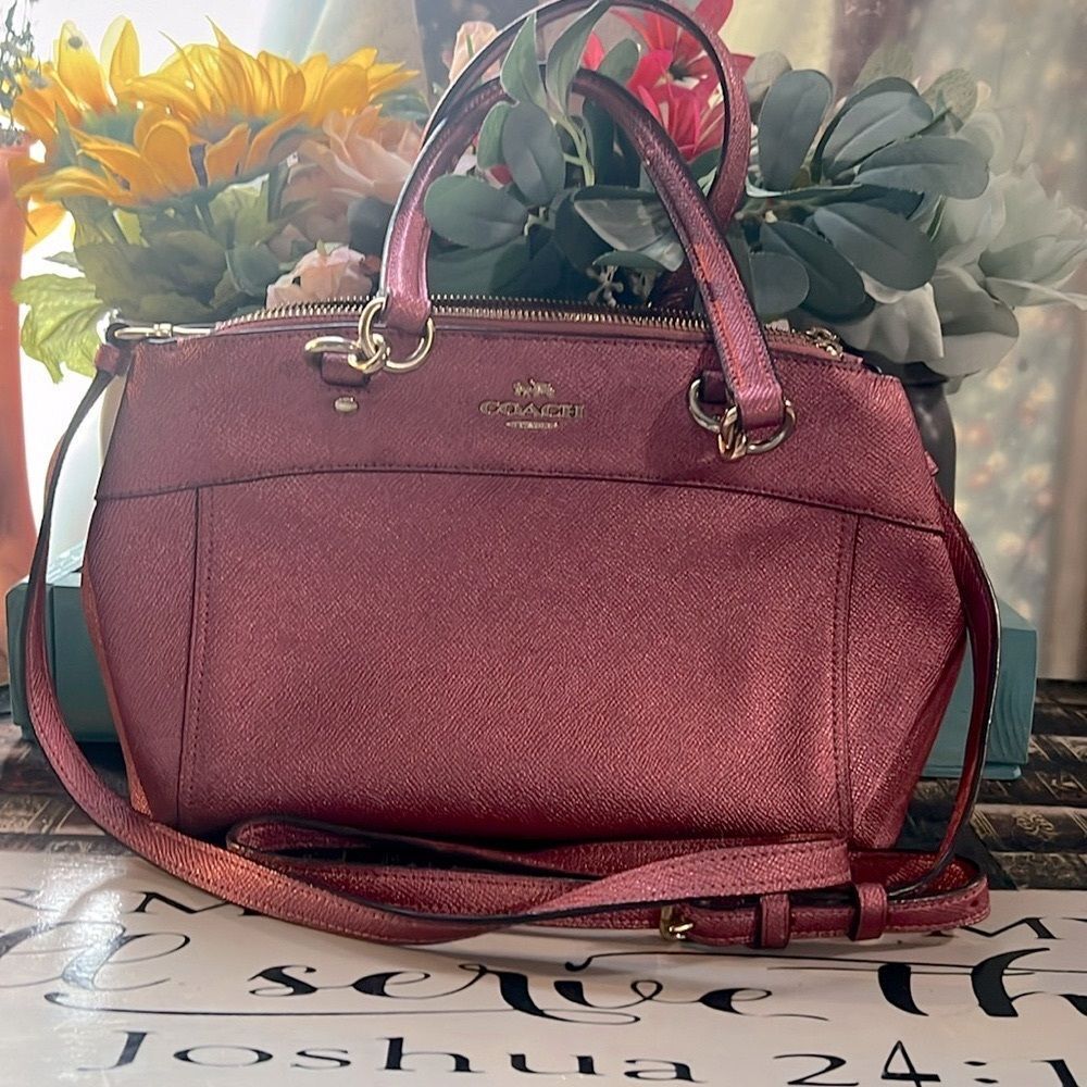 Coach Pink Metallic Crossgrain Mini Brooke Carry All - Gem